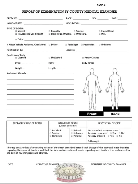 Medical Examiner Report - Pinnacle Entertainment | SWAG | DriveThruRPG
