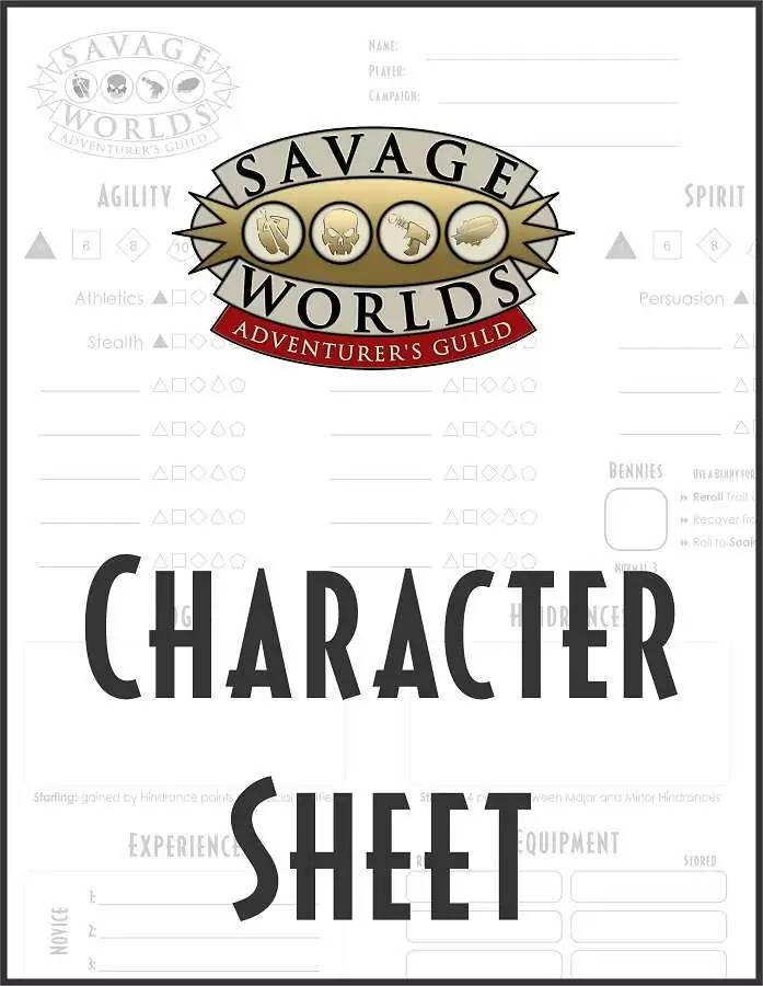 Savage Worlds Character Sheet (streamlined) - Pinnacle Entertainment | SWAG | DriveThruRPG