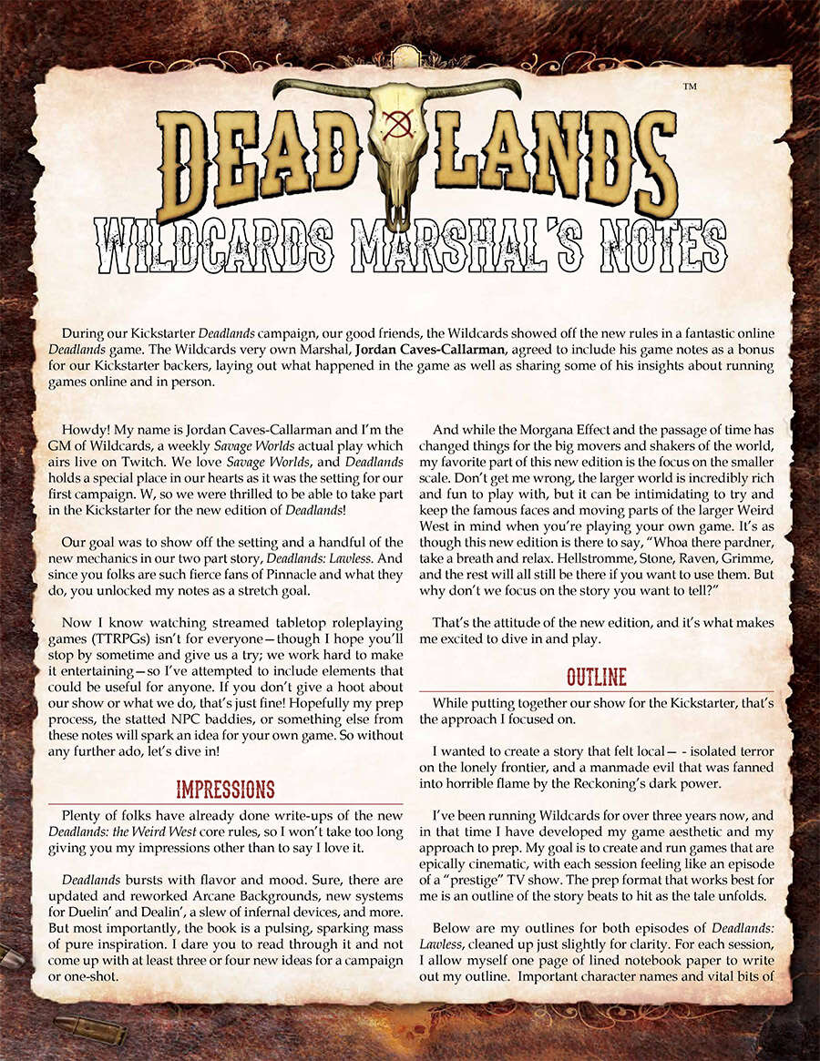 Deadlands: the Weird West: Marshal's Notes - Pinnacle Entertainment ...