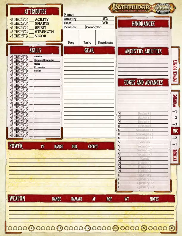 Pathfinder® for Savage Worlds: Form Fillable & Non-Form Fillable Character Sheet - Pinnacle ...