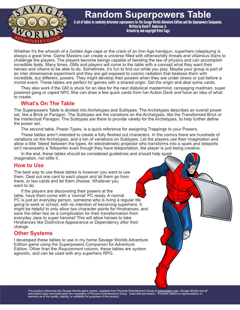 Random Superpowers Table - Pinnacle Entertainment | SWAG | DriveThruRPG