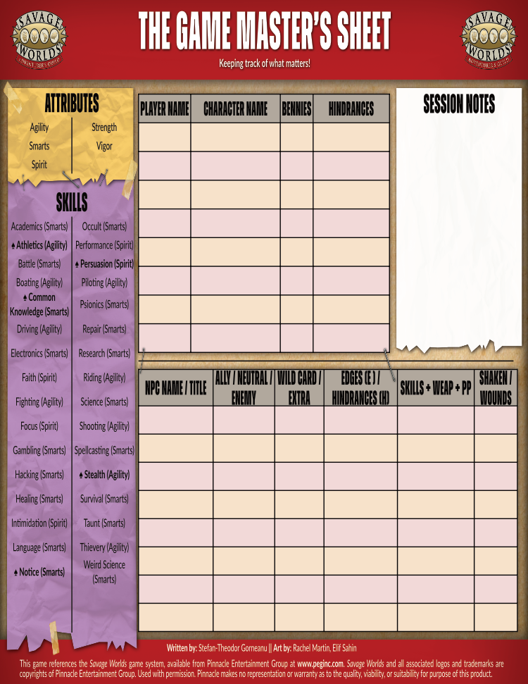 The Game Master's Sheet - GM's Sheet for Savage Worlds - Pinnacle ...