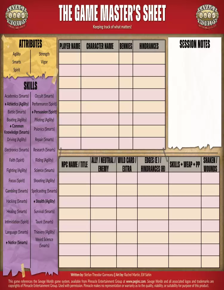 The Game Master's Sheet - GM's Sheet for Savage Worlds - Pinnacle ...