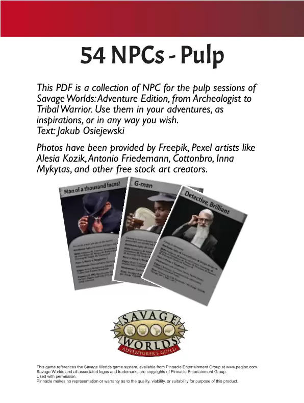 54 NPCs - Pulp - Pinnacle Entertainment | SWAG | DriveThruRPG