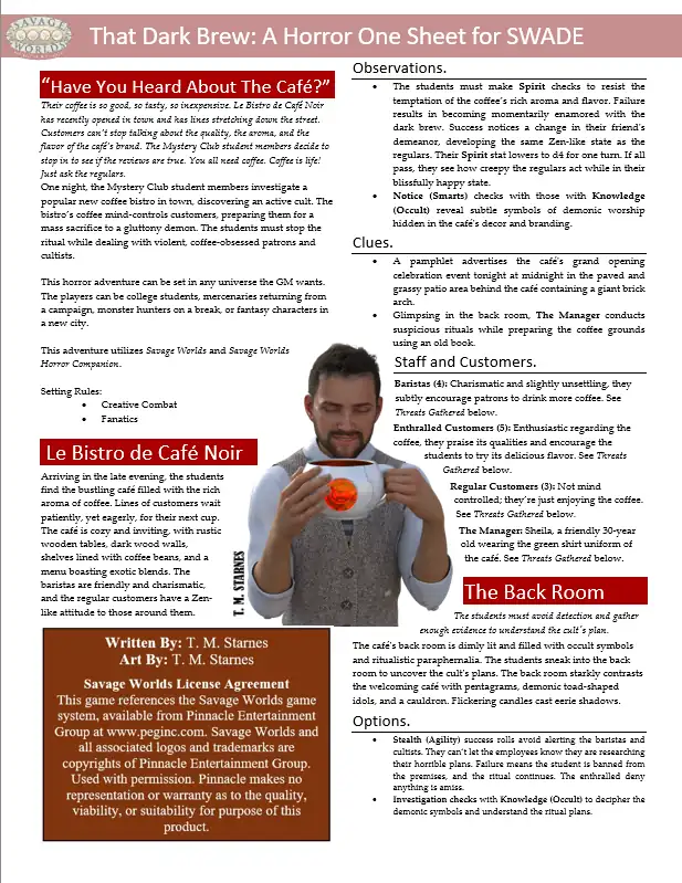 That Dark Brew: A Horror One Sheet For SWADE - Pinnacle Entertainment ...