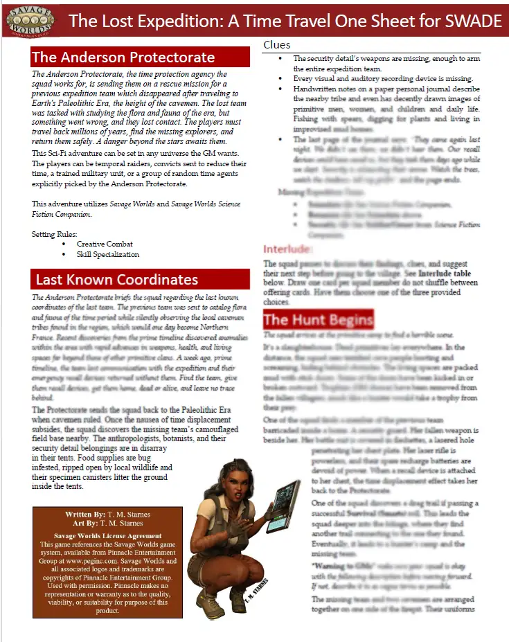 The Lost Expedition: A Time Travel One Sheet for SWADE - Pinnacle ...