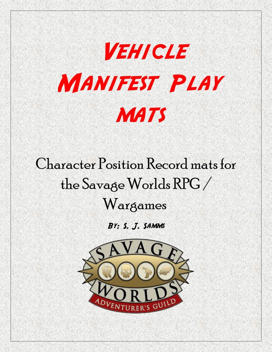 Vehicle Manifest Play Mats - Pinnacle Entertainment | SWAG | DriveThruRPG