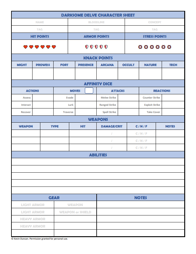 Darksome Delve - Character Sheet - Surprise Threat! | DriveThruRPG