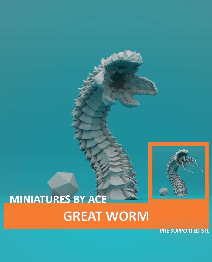 Great Worm - 3D model - Miniatures by Ace | DriveThruRPG