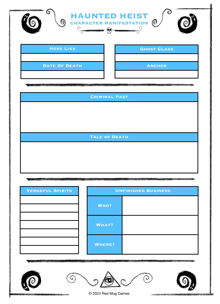Haunted Heist - Character Sheet - Red Mug Games | DriveThruRPG