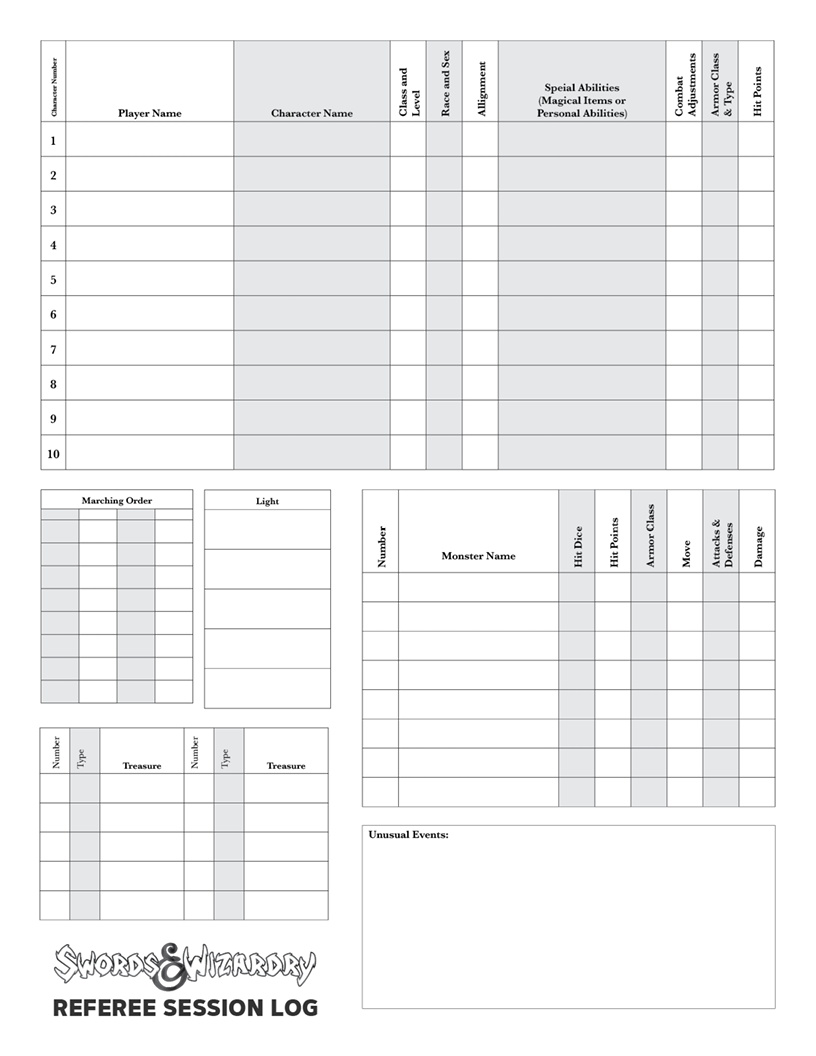 Referee Session Log for Swords & Wizardry Complete - Mythmere Games ...