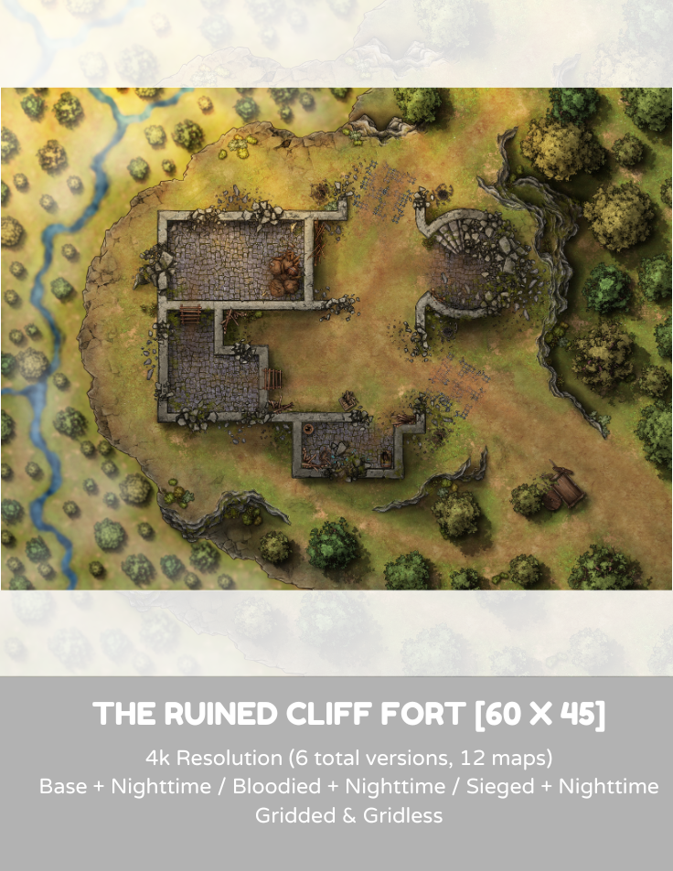 The Ruined Cliff Fort [60 x 45] - Kos Maps | DriveThruRPG