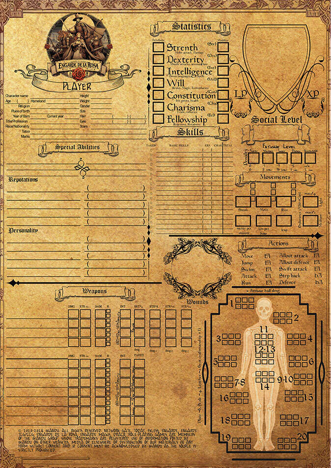 EnGarde Character Sheet - EnGarde | DriveThruRPG