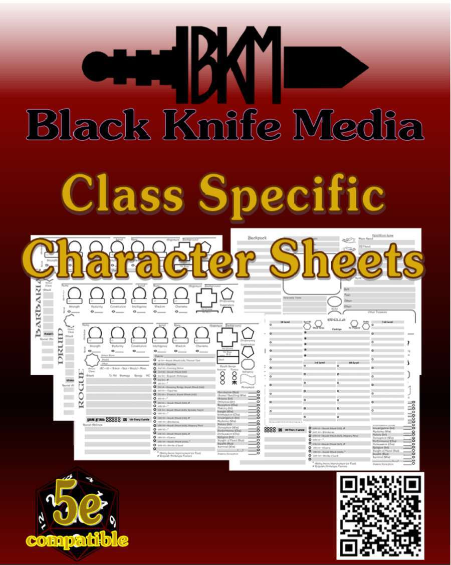5th Edition Class Specific Character Sheets - Black Knife Media ...
