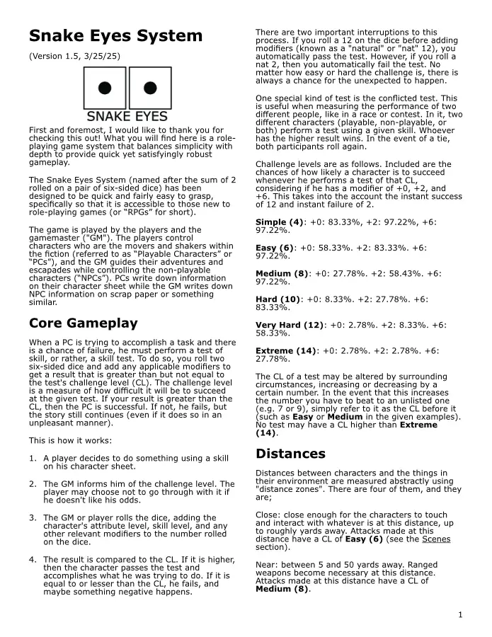 Snake Eyes System - Stick People Studios | DriveThruRPG