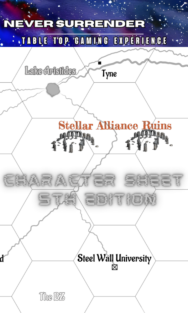Never Surrender RPG Character Sheet 5th Ed. - Stellar Forge | DriveThruRPG