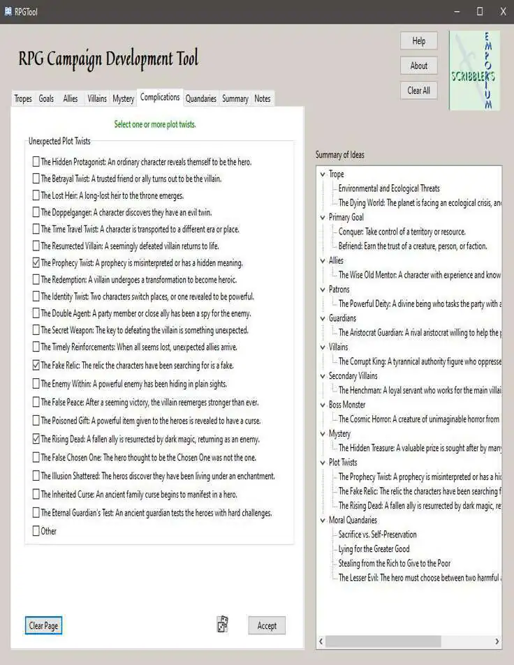 RPG Campaign Development Tool v1.1 - Scribbler's Emporium | Scribbler's Emporium | DriveThruRPG