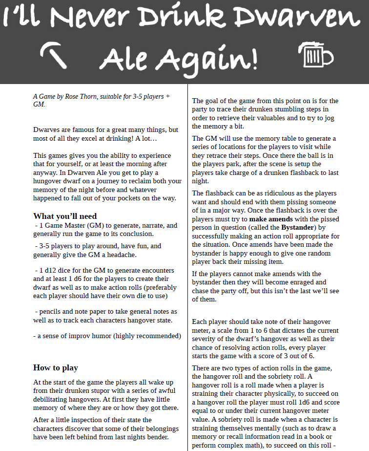 I'll never drink dwarven ale again! - Flower Bed Productions | DriveThruRPG