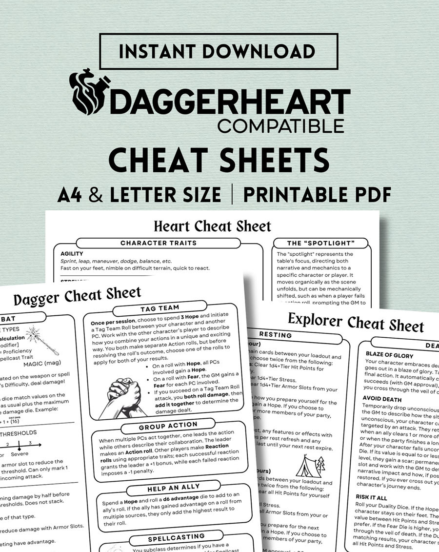 Daggerheart Cheat Sheets - Quinn H | DriveThruRPG