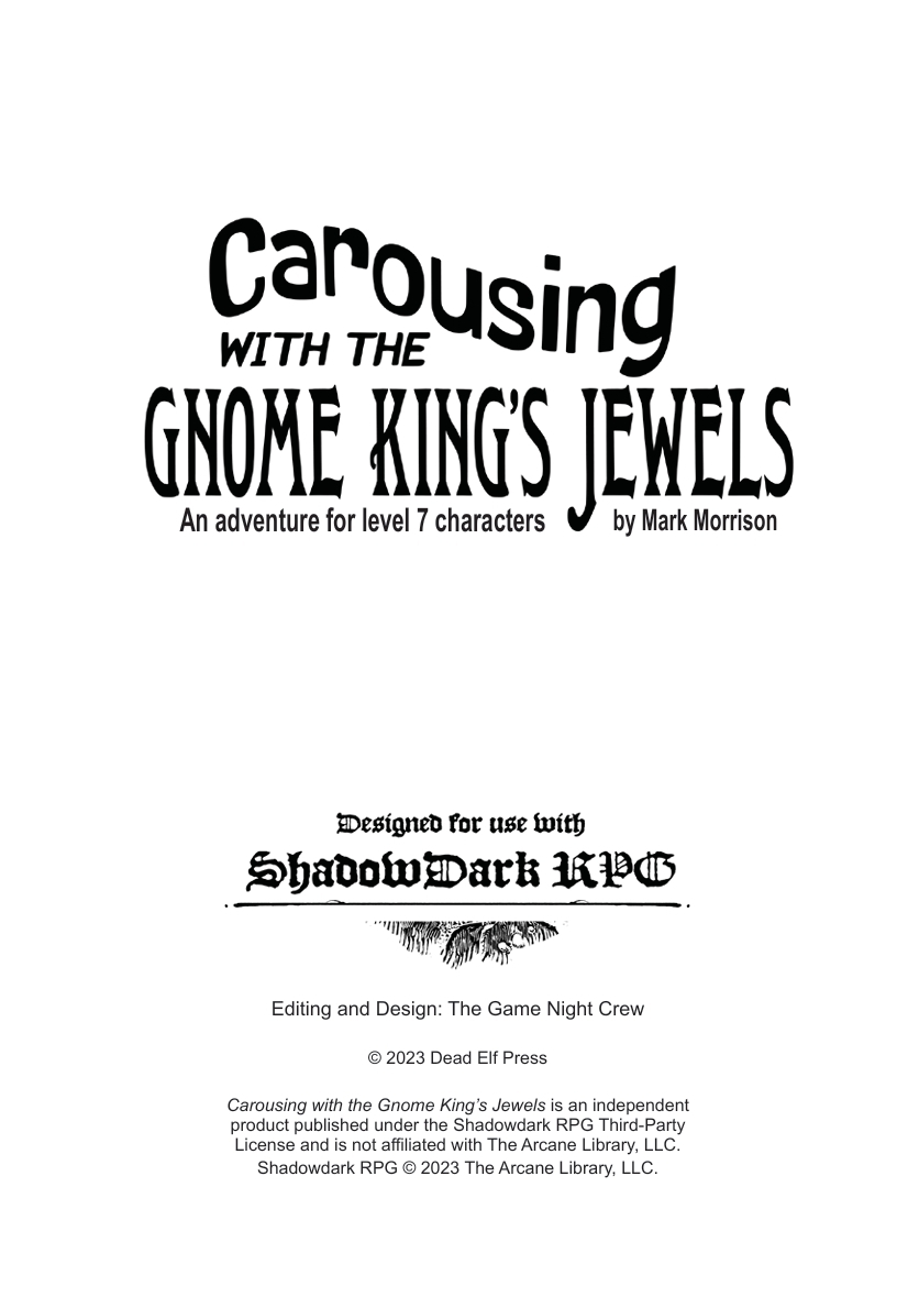 Carousing with the Gnome King's Jewels - Dead Elf Press | DriveThruRPG