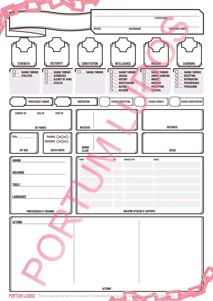 5e Character Sheet - Portum Ludos | DriveThruRPG