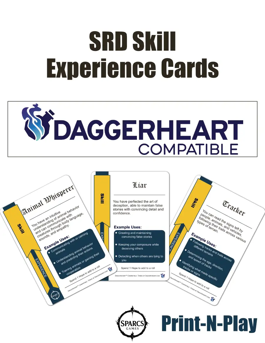SRD Skill Experience Cards - Daggerheart Compatible Reference Cards ...