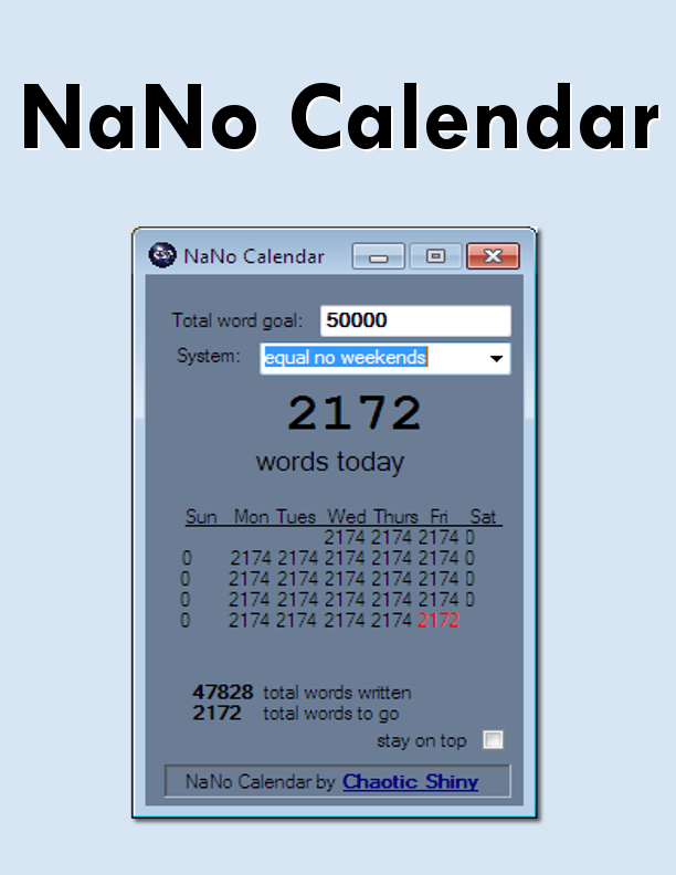 NaNo Calendar - Chaotic Shiny Productions | DriveThruRPG