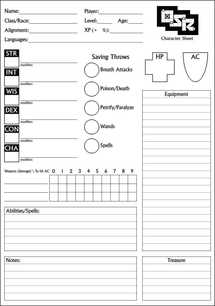 A5 B/X OSR Character Sheet - Gold Piece Publications | DriveThruRPG
