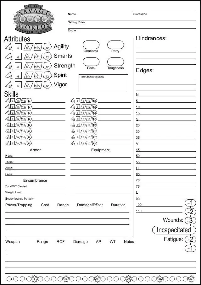 Savage Worlds A5 Character Sheet - Gold Piece Publications | DriveThruRPG