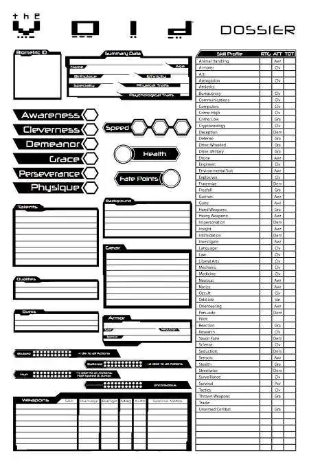 The Void Core – Character Sheet - WildFire | The Void | DriveThruRPG