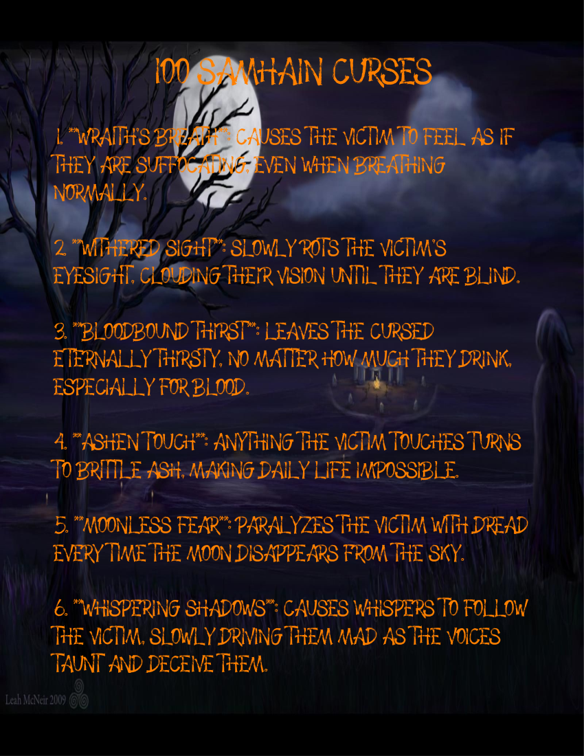 100 Samhain Curses - Rarr! I'm A Monster Publishing | Rarr! I'm A ...