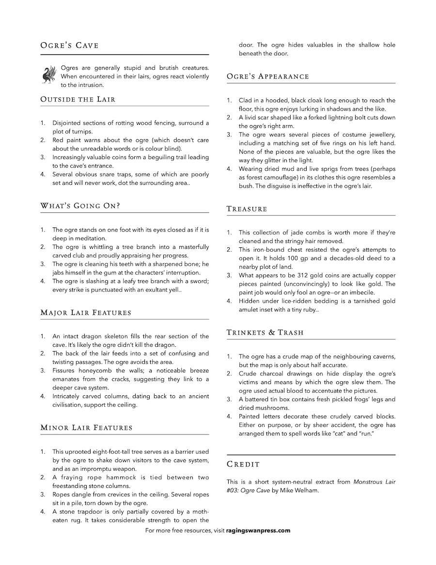 One-Pager: Ogre Cave - Raging Swan Press | Dungeon Dressing | Urban ...