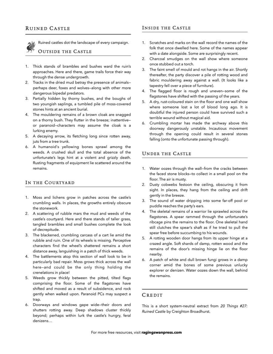 One-Pager: Ruined Castle - Raging Swan Press | Wilderness Dressing ...
