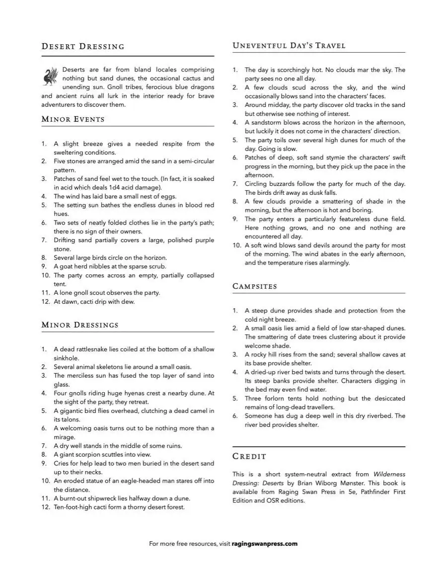 One-Pager: Desert Dressing - Raging Swan Press | Wilderness Dressing ...