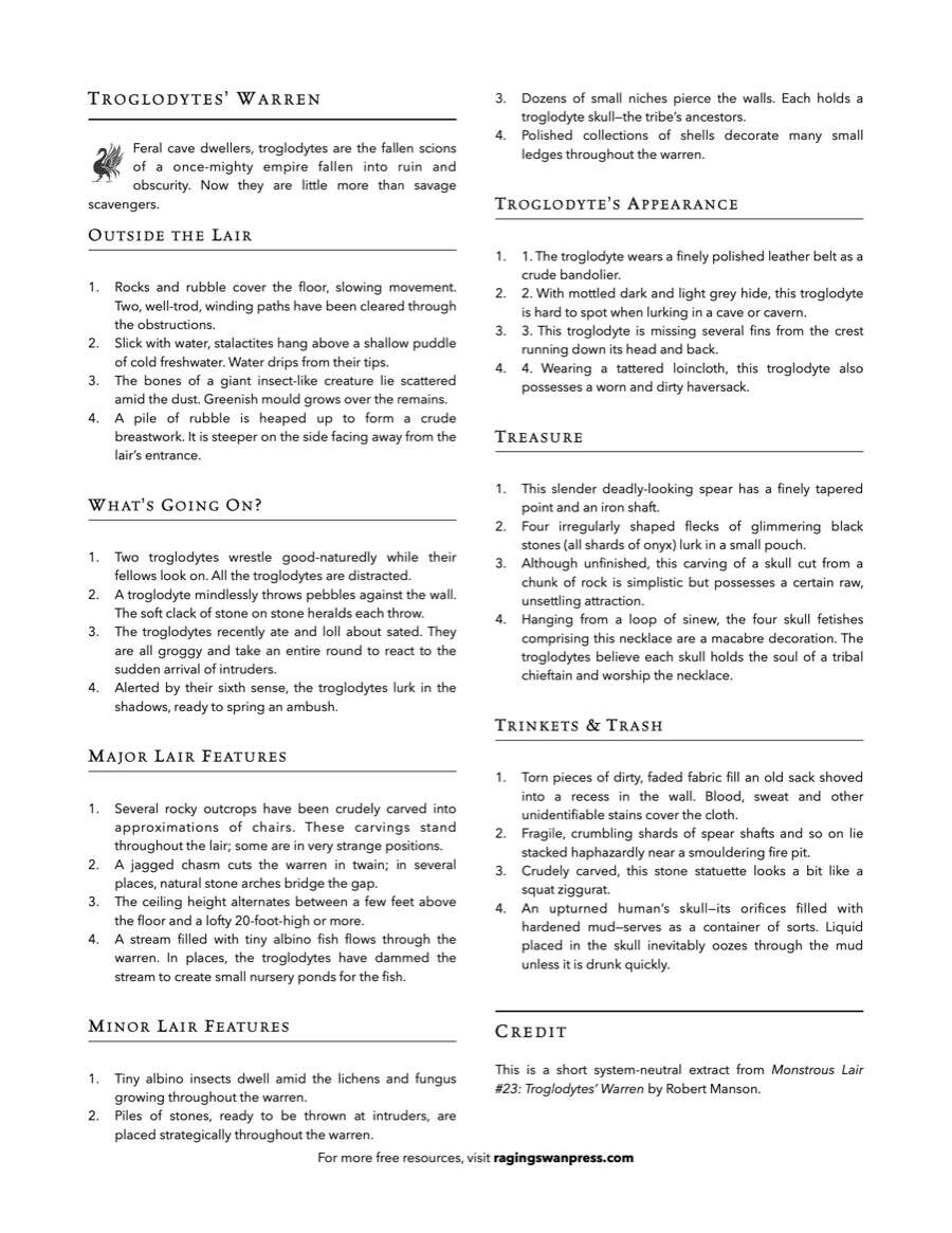 One-Pager: Troglodytes' Warren - Raging Swan Press | Dungeon Dressing ...