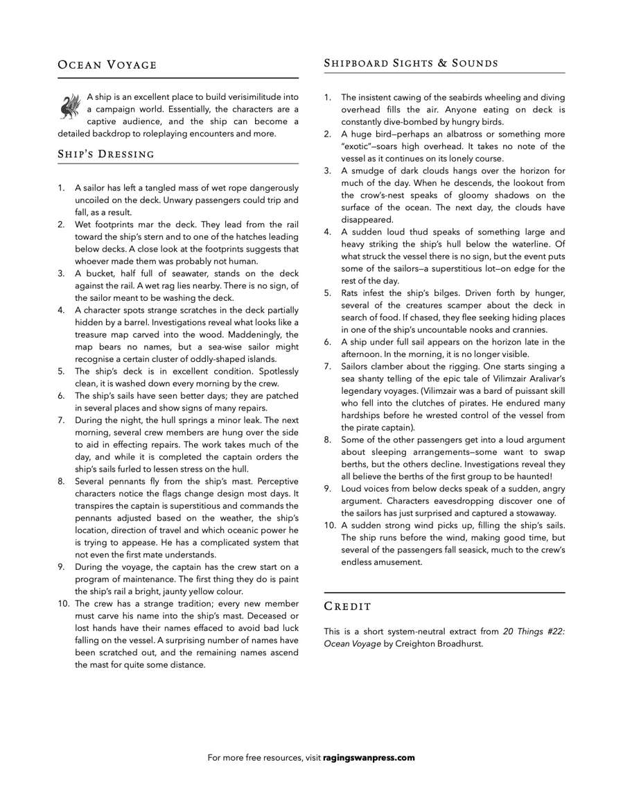 One-Pager: Ocean Voyage - Raging Swan Press | Wilderness Dressing ...