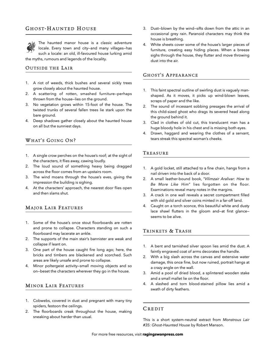 One-Pager: Ghost-Haunted House - Raging Swan Press | Urban Dressing ...