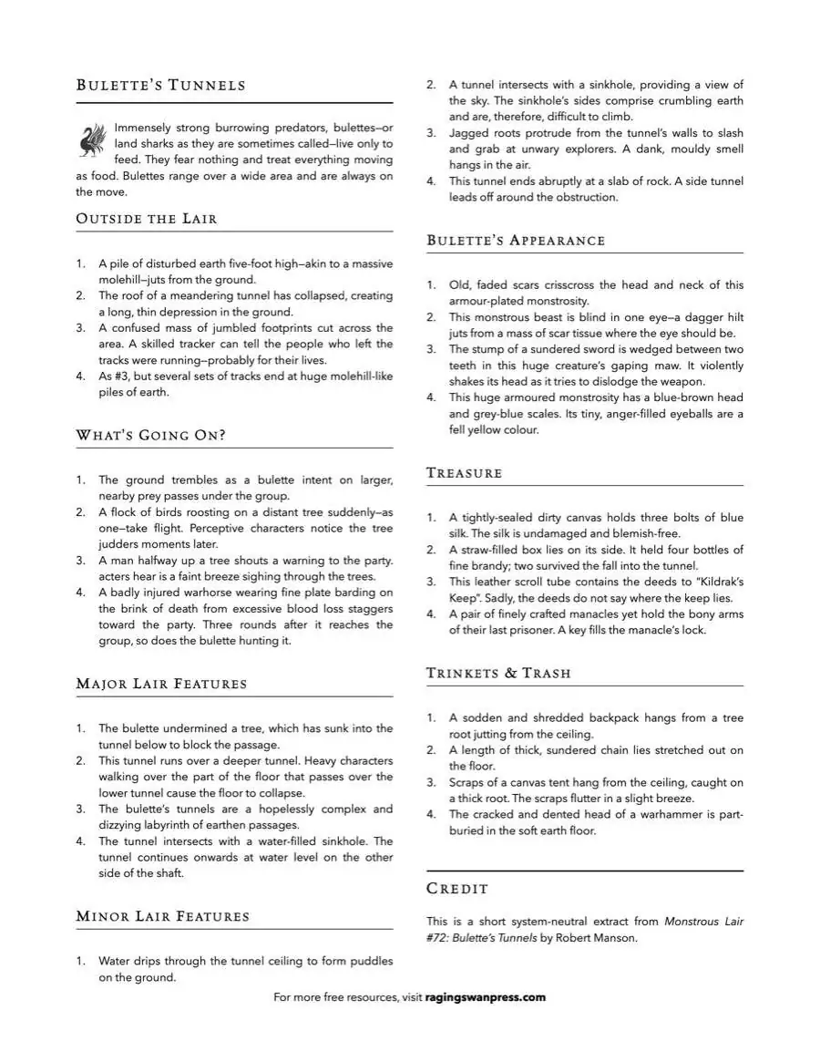 One-Pager: Bulette's Tunnels - Raging Swan Press | Wilderness Dressing ...