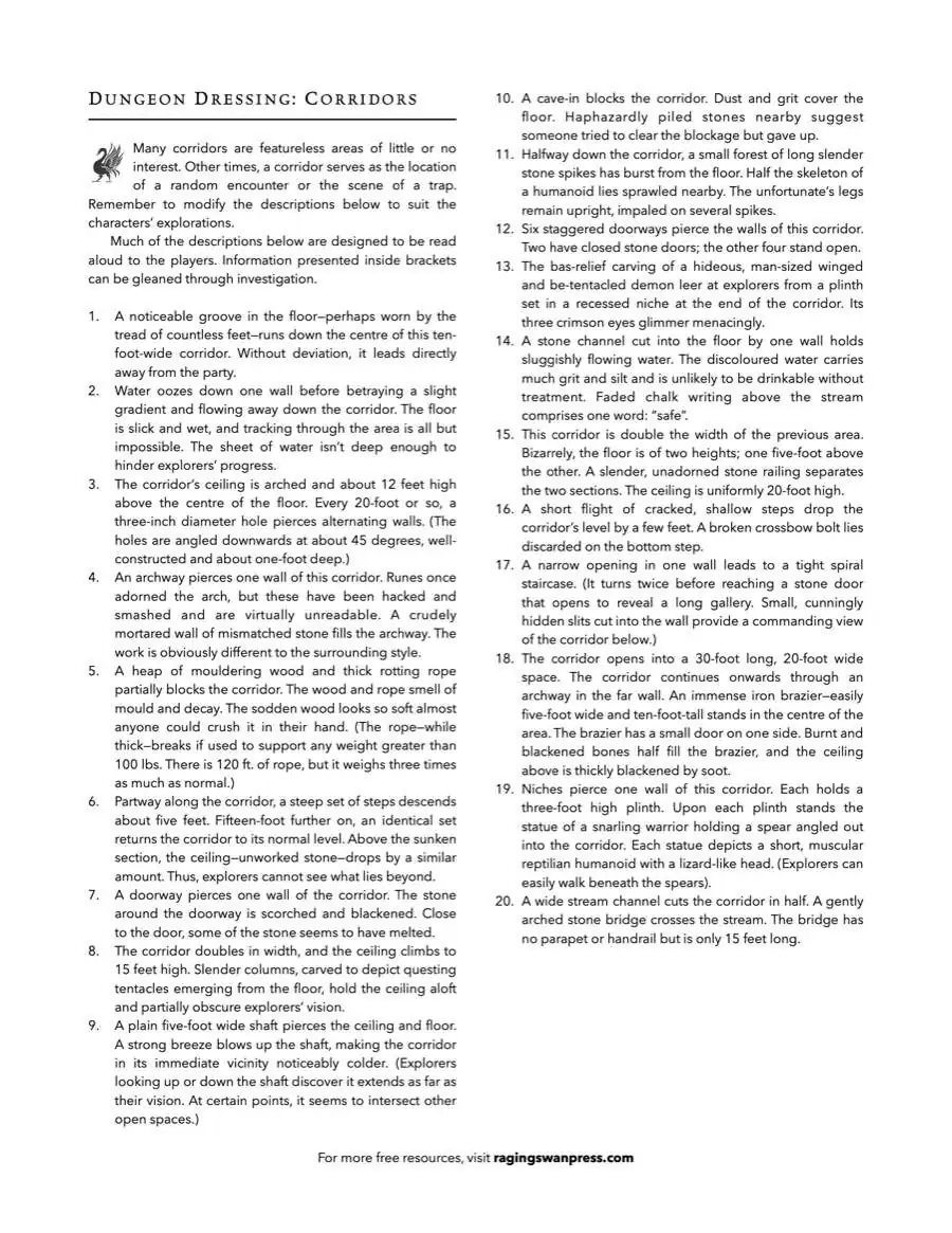 One-Pager: Dungeon Corridors - Raging Swan Press | Dungeon Dressing ...