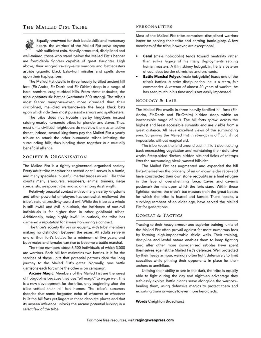 One-Pager: Hobgoblins of the Mailed Fist - Raging Swan Press | TRIBES ...