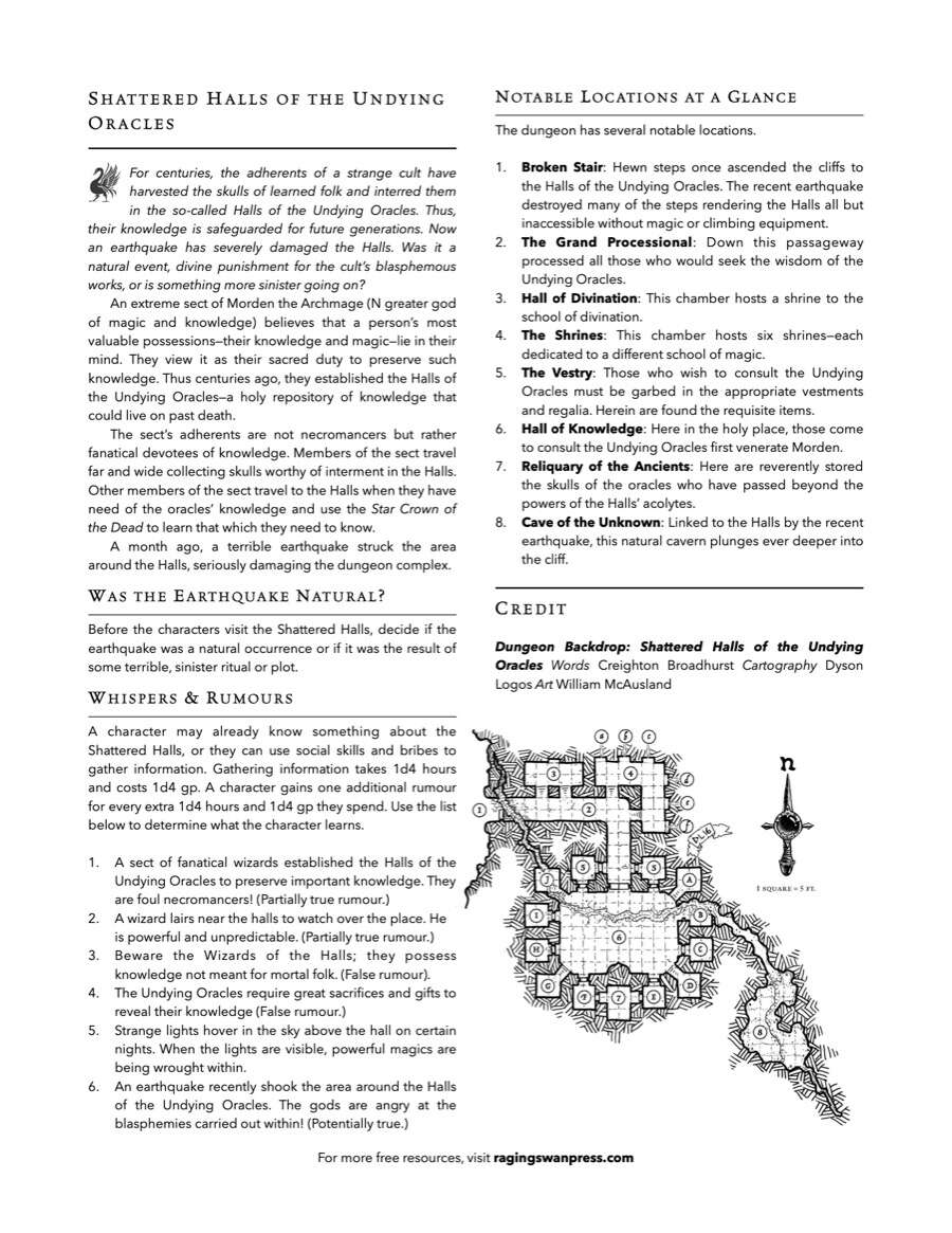 One-Pager: Shattered Halls of the Undying Oracles - Raging Swan Press ...