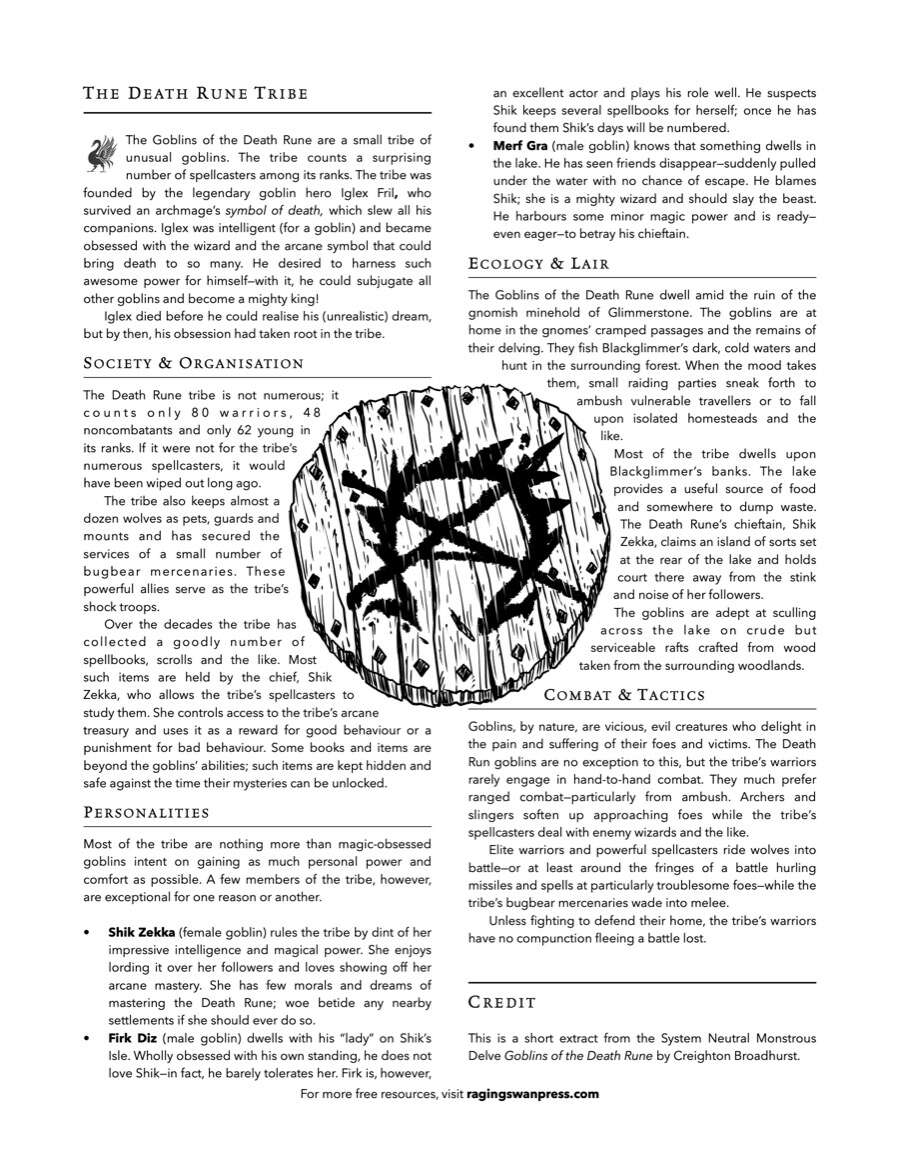 One-Pager: Goblins of the Death Rune - Raging Swan Press | TRIBES ...