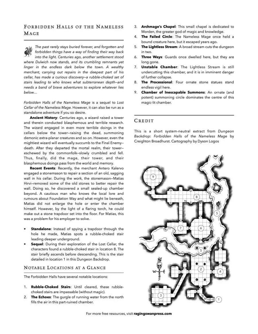 One-Pager: Forbidden Halls of the Nameless Mage - Raging Swan Press ...