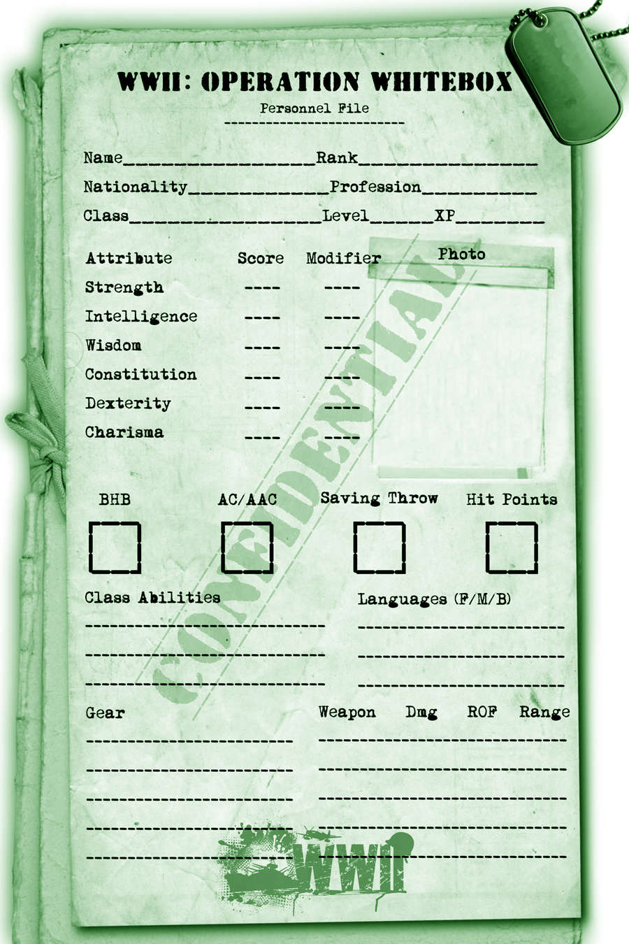 OWB001a: OWB: Character Sheet - Small Niche Games | WWII: Operation ...