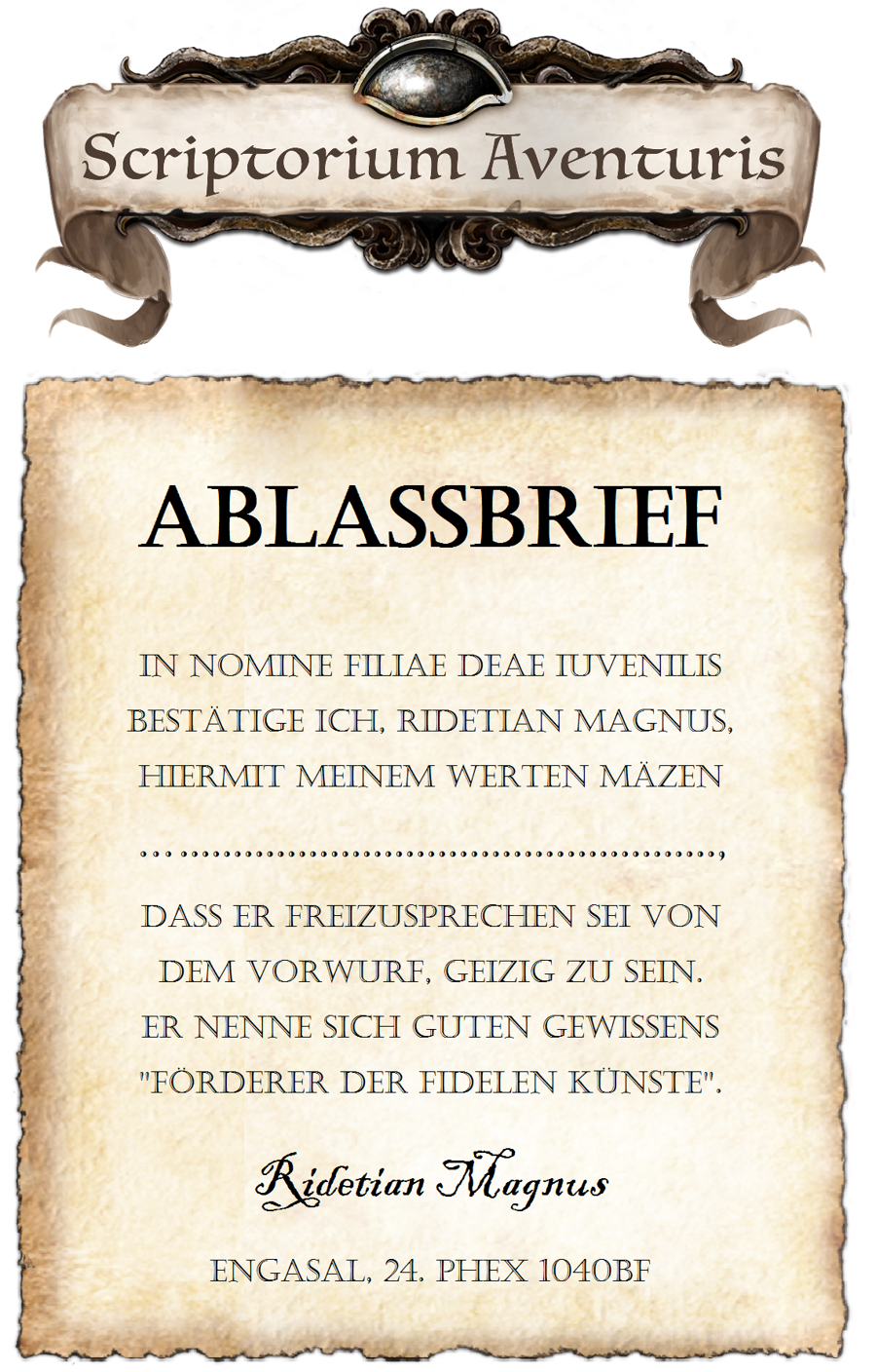 RIDETs Ablassbrief - Ulisses Spiele | Scriptorium Aventuris | DriveThruRPG