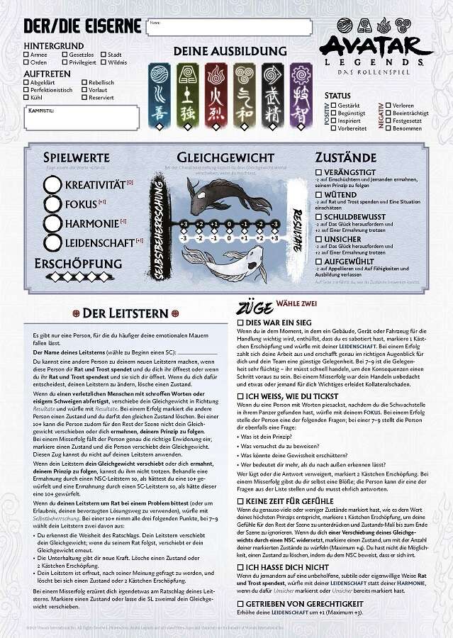 Avatar Legends - Das Rollenspiel: Charakterbögen - Pegasus Press ...