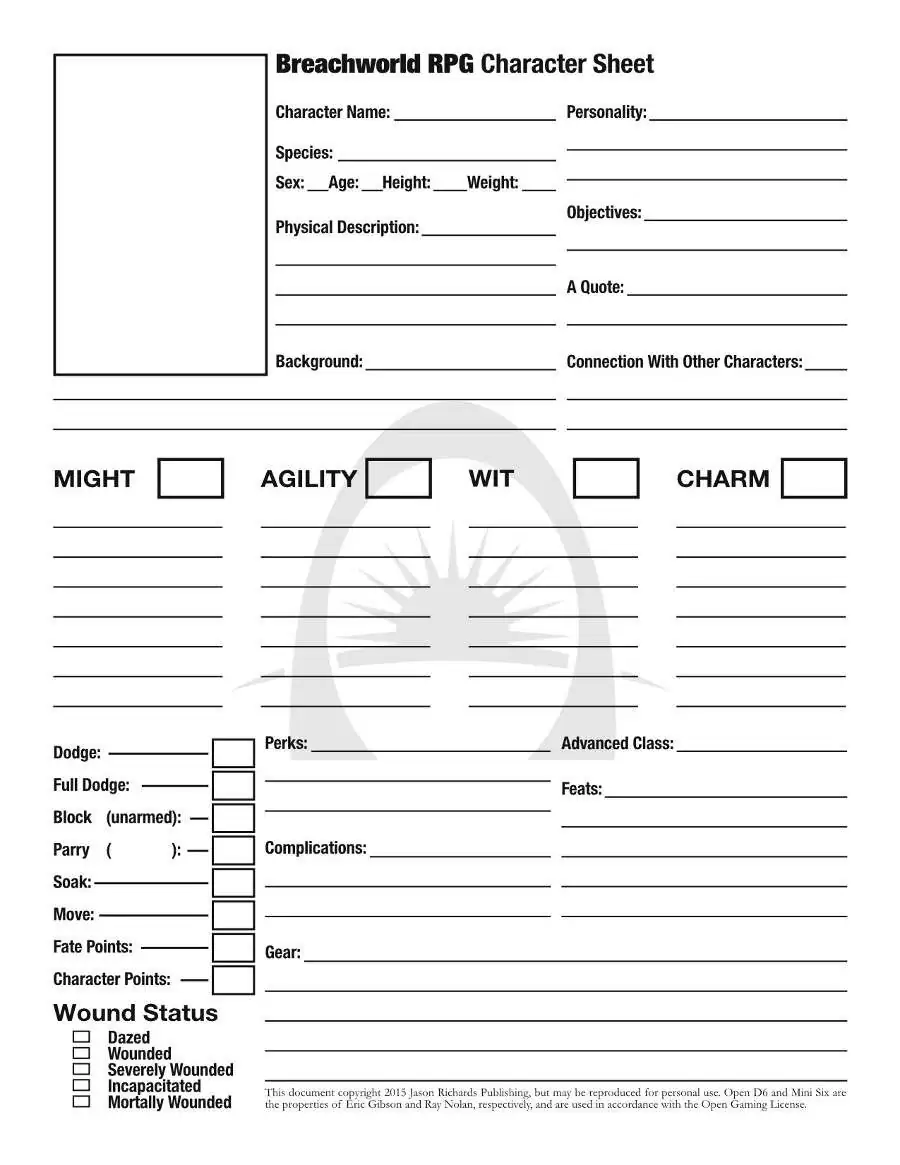 Breachworld Character Sheet - Jason Richards Publishing | Breachworld ...