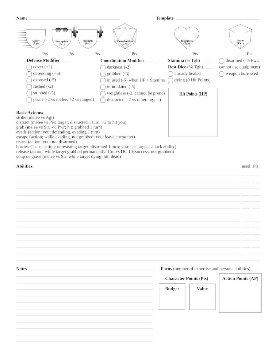 Resilience Character Sheet (for Squawk & The Dark Woods) - Game Arts ...