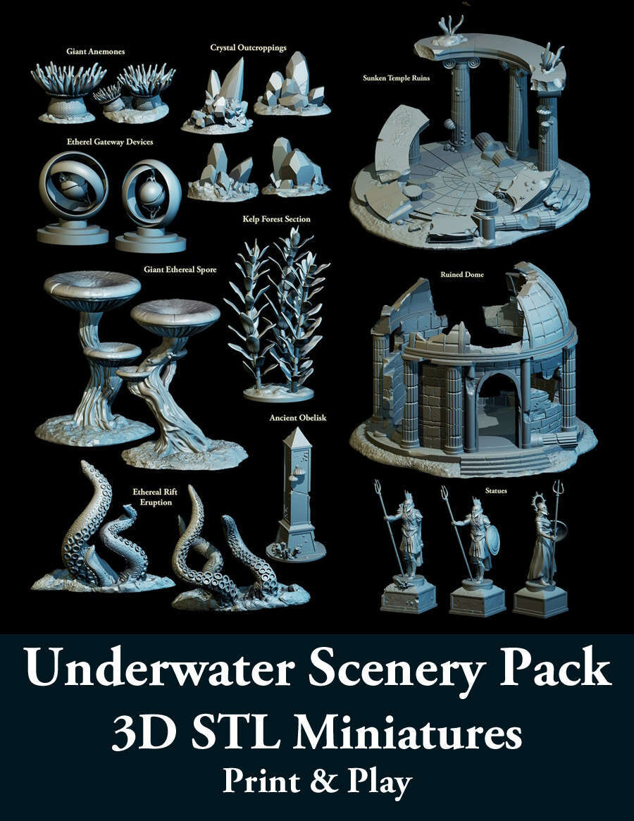 DeepWars Underwater Scenery Pack STL - 3D printable miniatures ...