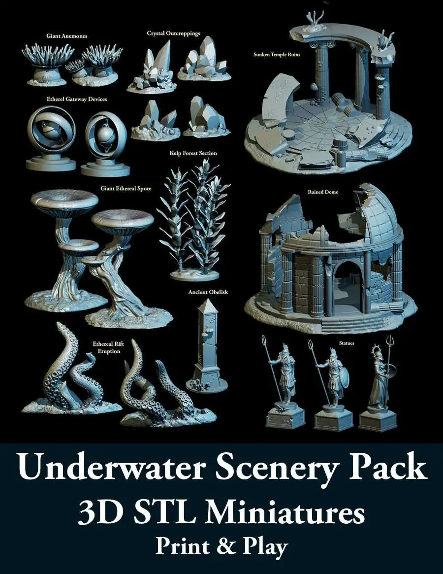 DeepWars Underwater Scenery Pack STL - 3D printable miniatures ...